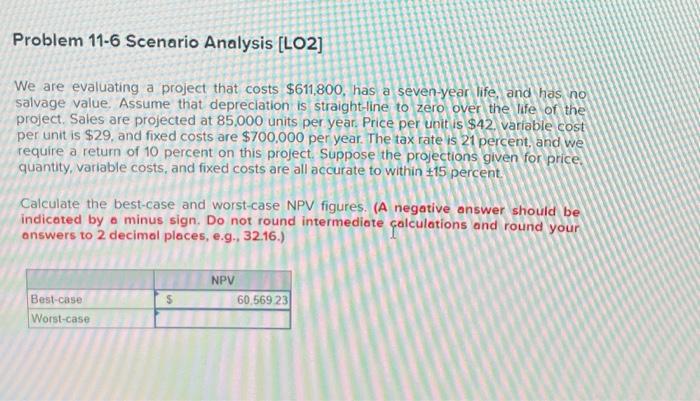 Solved Problem 11-6 Scenario Analysis [LO2] We are | Chegg.com