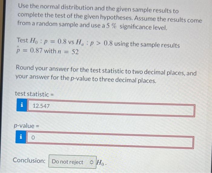 Solved Use the normal distribution and the given sample | Chegg.com