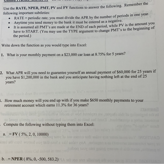 Solved CucuLLLLLLLLL Use the RATE, NPER, PMT, PV and FV | Chegg.com