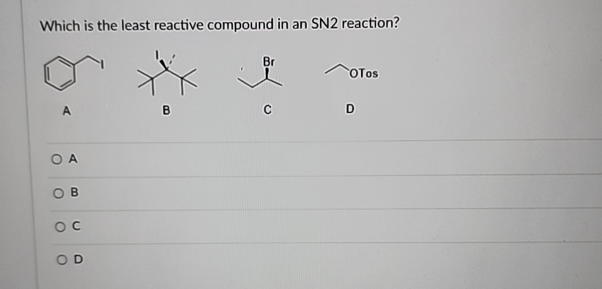 Solved Which is the least reactive compound in an SN2 | Chegg.com