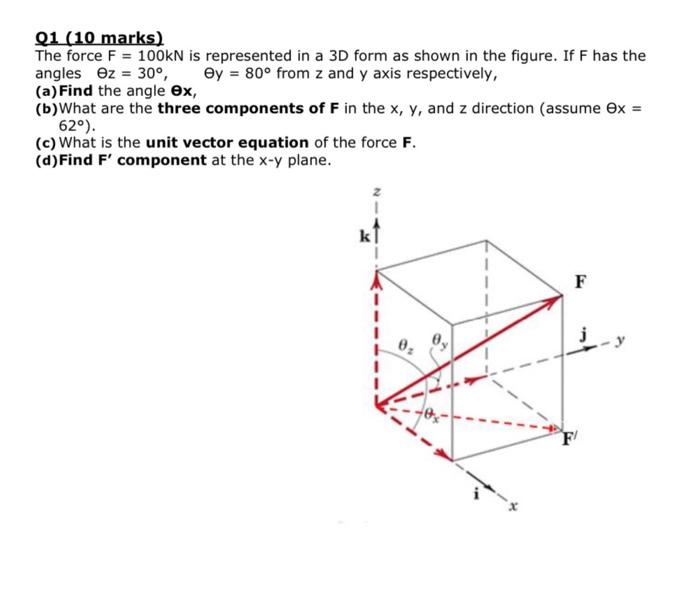 Solved Q1 (10 marks) The force F=100kN is represented in a | Chegg.com