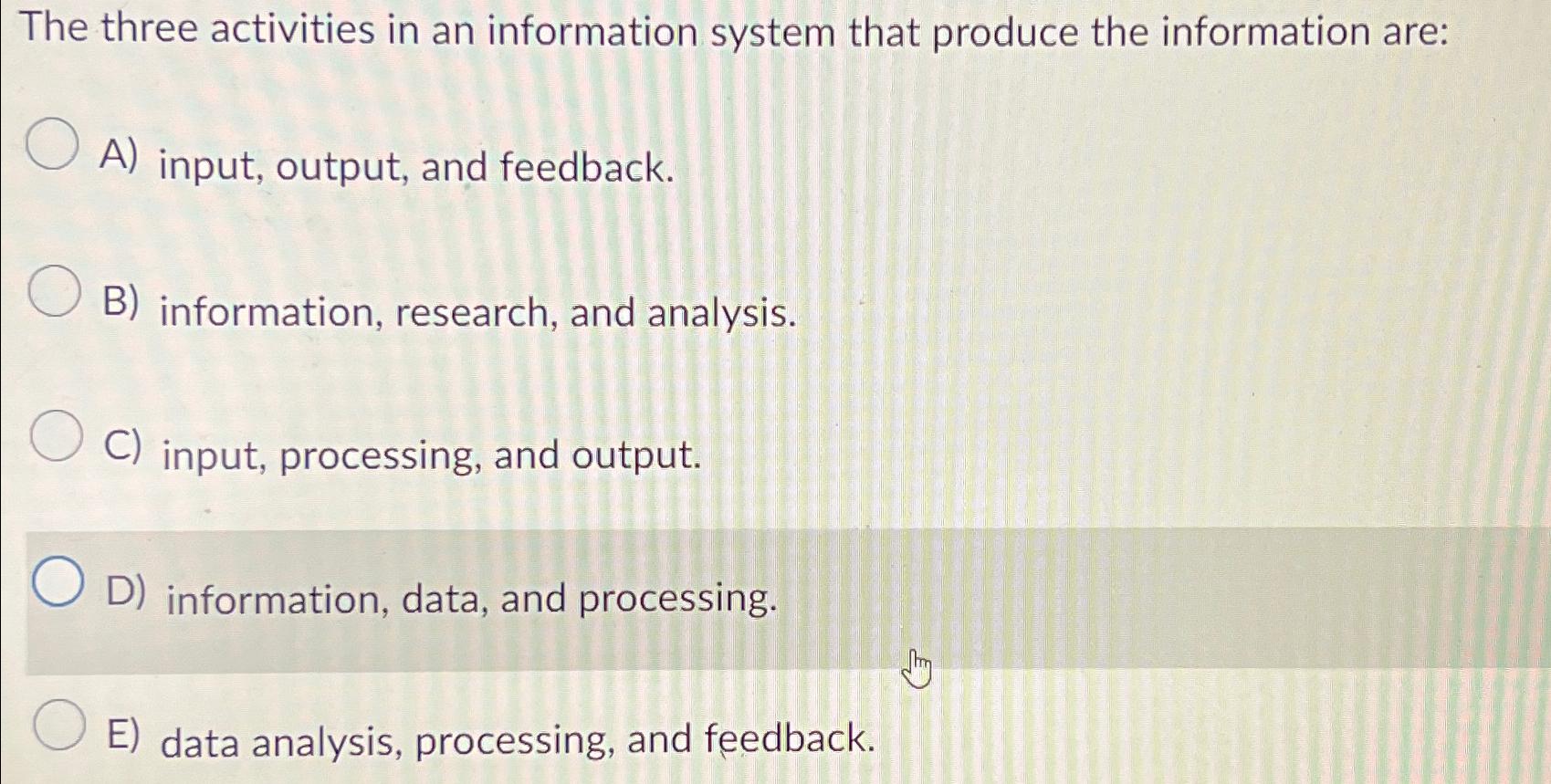 Solved The three activities in an information system that | Chegg.com