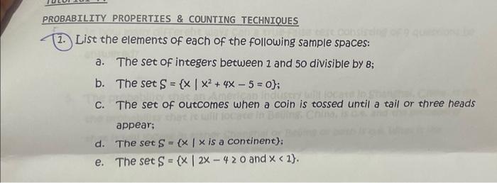 Solved PROBABILITY PROPERTIES & COUNTING TECHNIQUES 1. List | Chegg.com