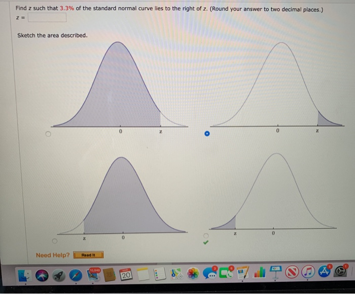 Solved Find z such that 3.3% of the standard normal curve | Chegg.com