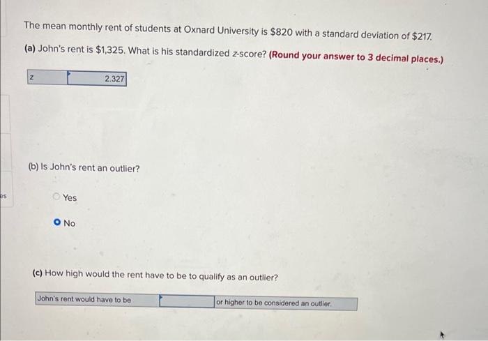 Solved The mean monthly rent of students at Oxnard | Chegg.com