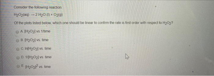 Solved Consider the following reaction: H2O2(aq) -- 2 H20 | Chegg.com