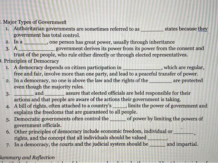 Solved Major Types of Government 1. Authoritarian | Chegg.com