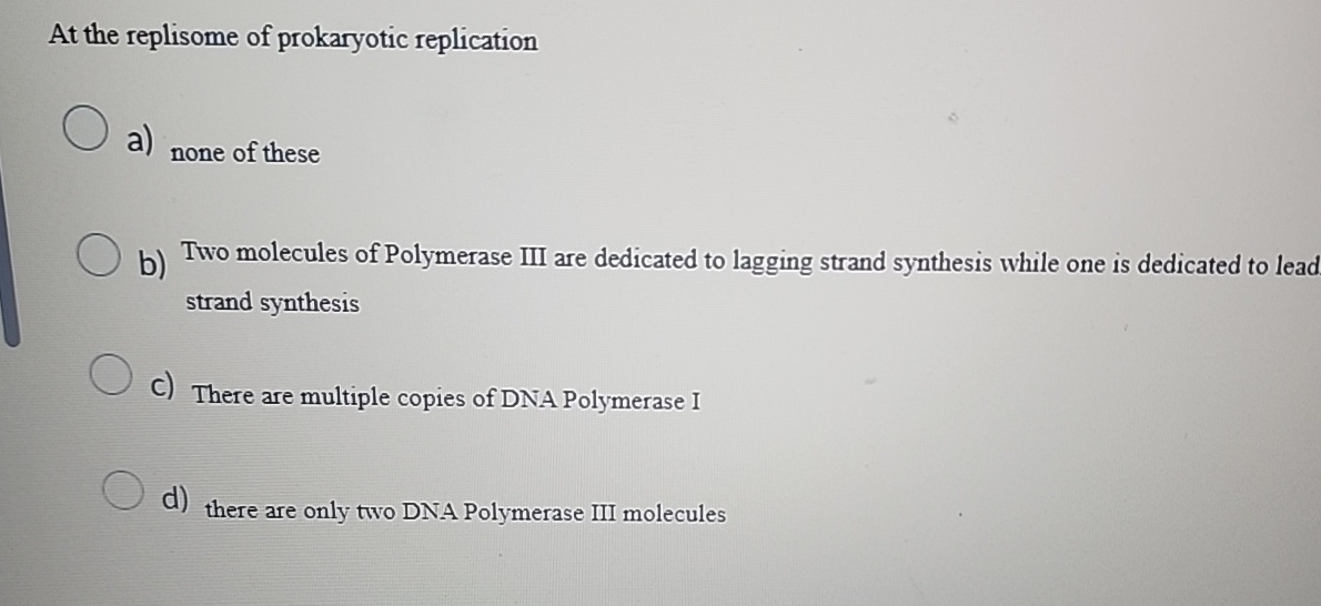 Solved At the replisome of prokaryotic replicationa) ﻿none | Chegg.com