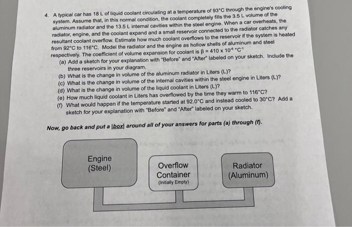 Solved 4. A typical car has 18 L of liquid coolant | Chegg.com