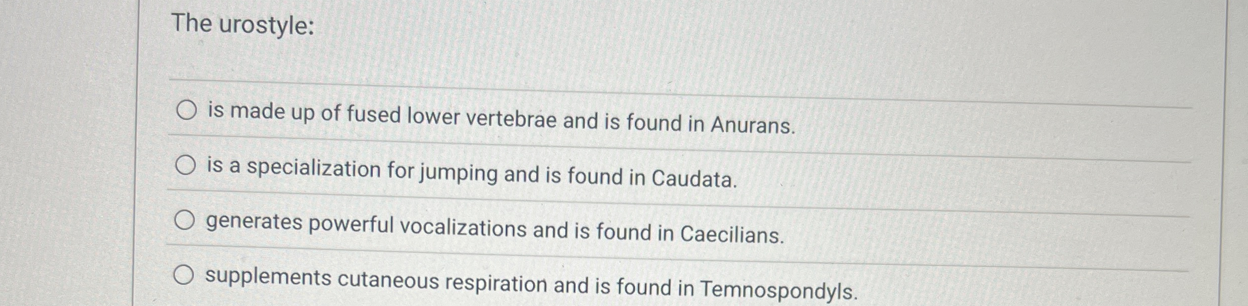 Solved The urostyle:is made up of fused lower vertebrae and | Chegg.com