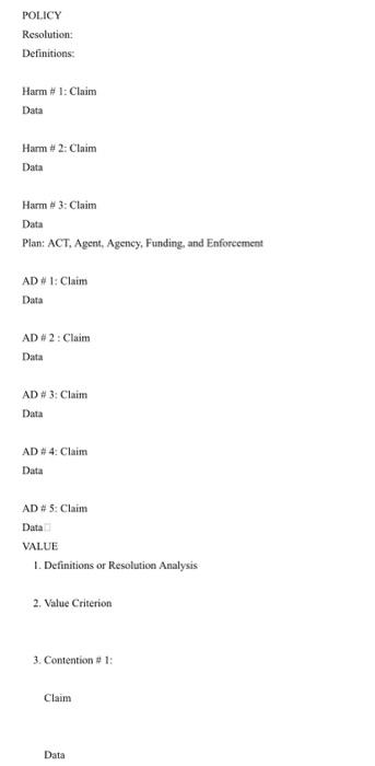 POLICY Resolution: Definitions: Harm # 1: Claim Data | Chegg.com