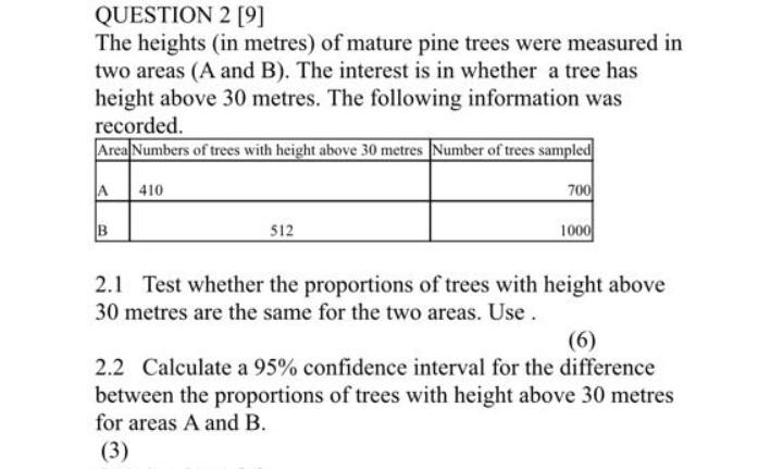 Solved QUESTION 2 [9] The heights (in metres) of mature pine | Chegg.com