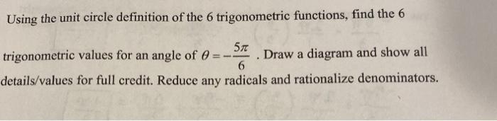 Solved Using the unit circle definition of the 6 | Chegg.com