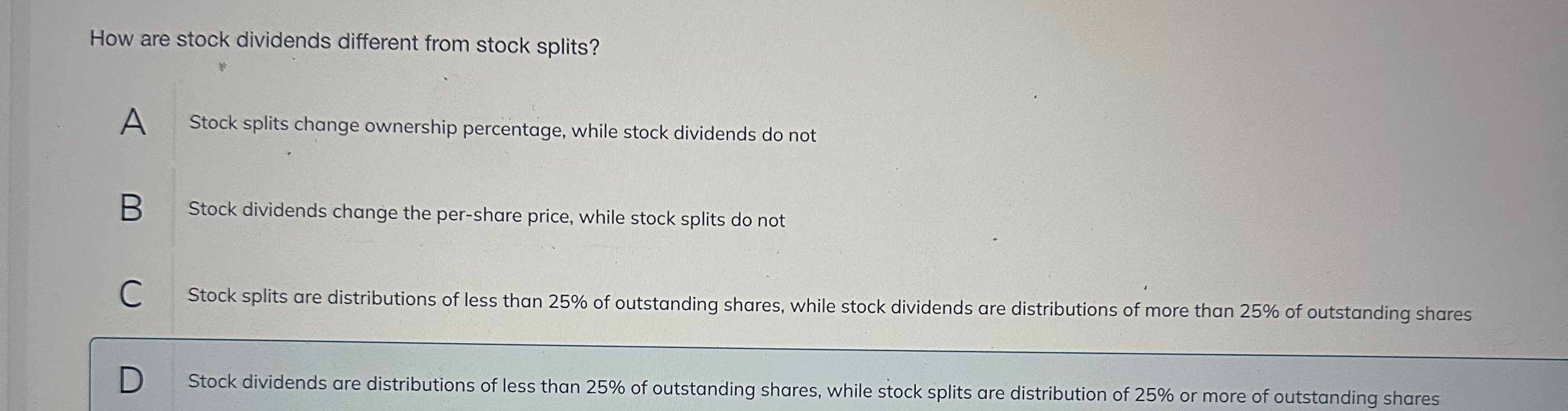 Solved How are stock dividends different from stock splits?A | Chegg.com