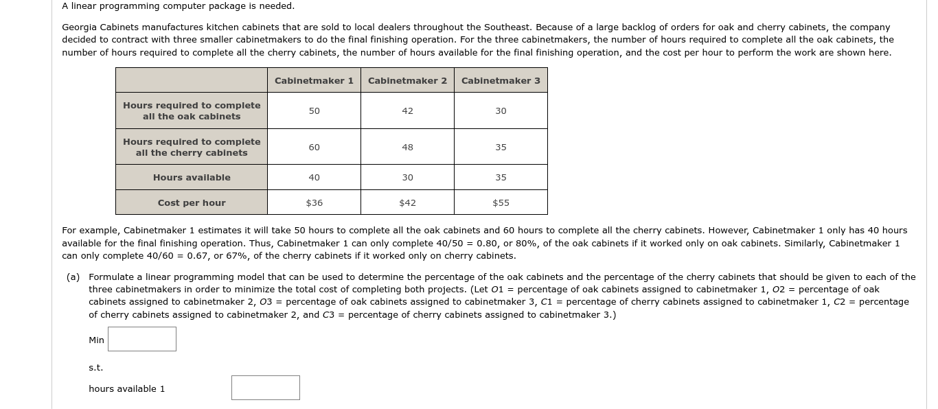A linear programming computer package is needed. | Chegg.com