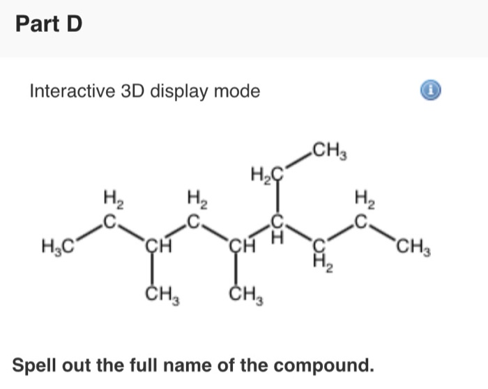 Solved Part C Interactive 3D display mode i HC CH3 H2 HEC | Chegg.com