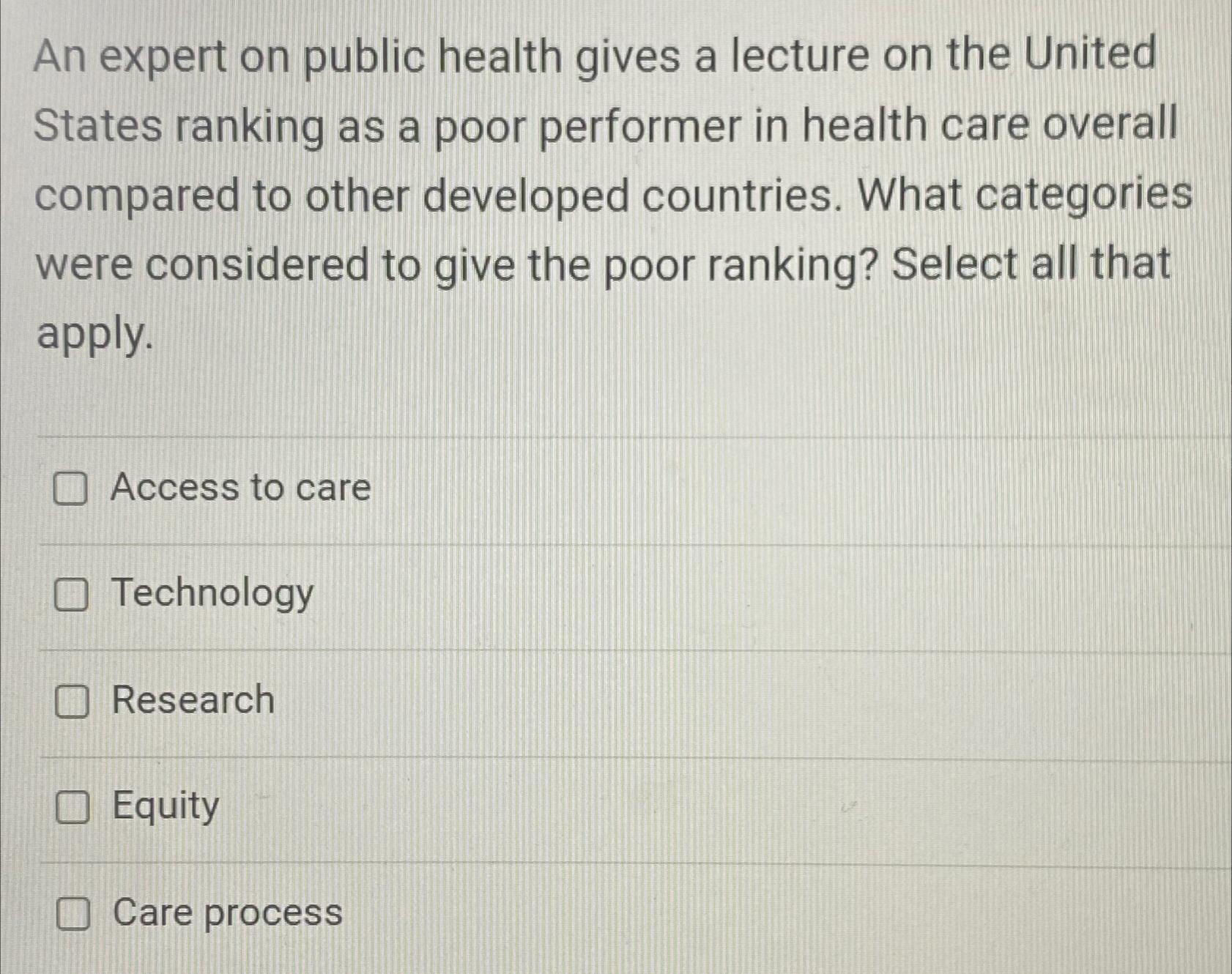 Solved An expert on public health gives a lecture on the | Chegg.com