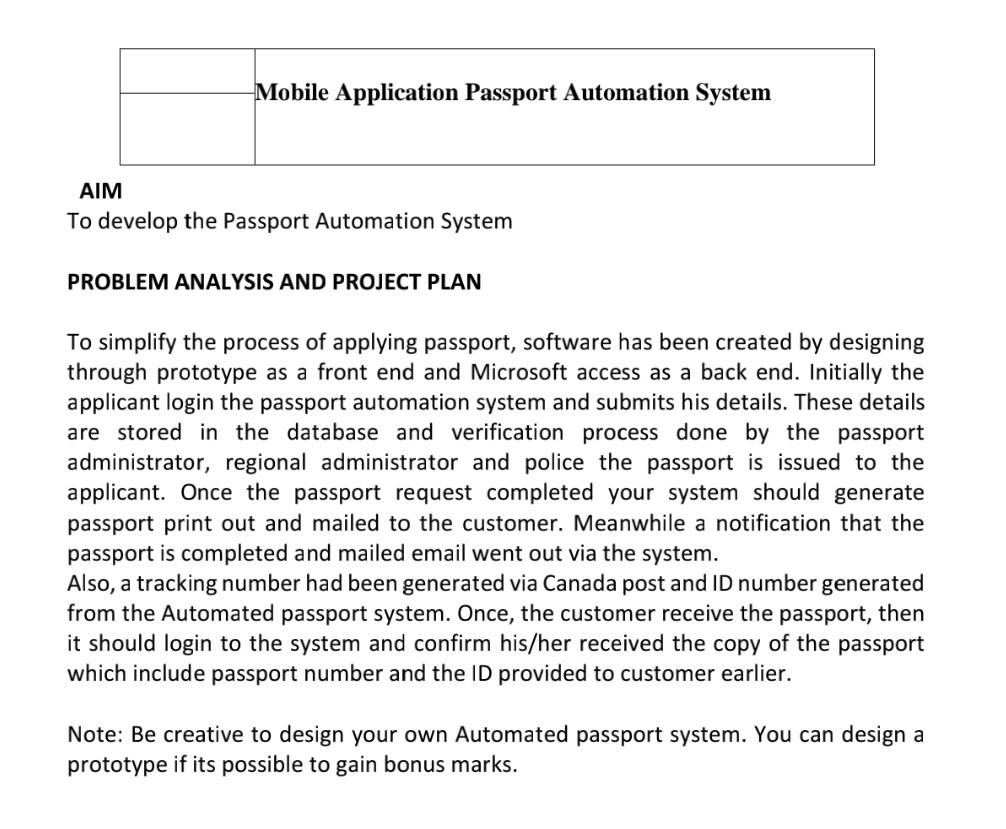 Solved Mobile Application Passport Automation System AIM To | Chegg.com