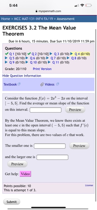 Solved 5:44 myopenmath.com myOpenMath Home > MCC | Chegg.com