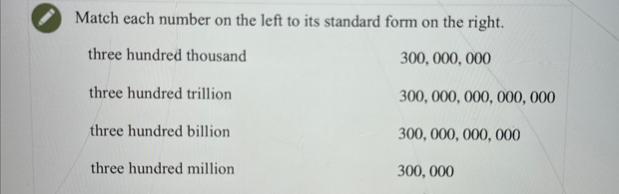 Solved Match each number on the left to its standard form on | Chegg.com