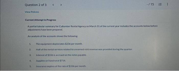Solved Current Attempt in Progress A partial tabular summary | Chegg.com