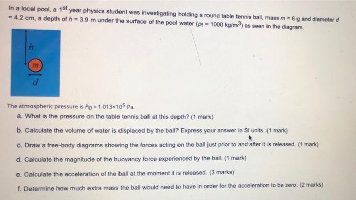 Solved In a local pool, a 1st year physics student was | Chegg.com