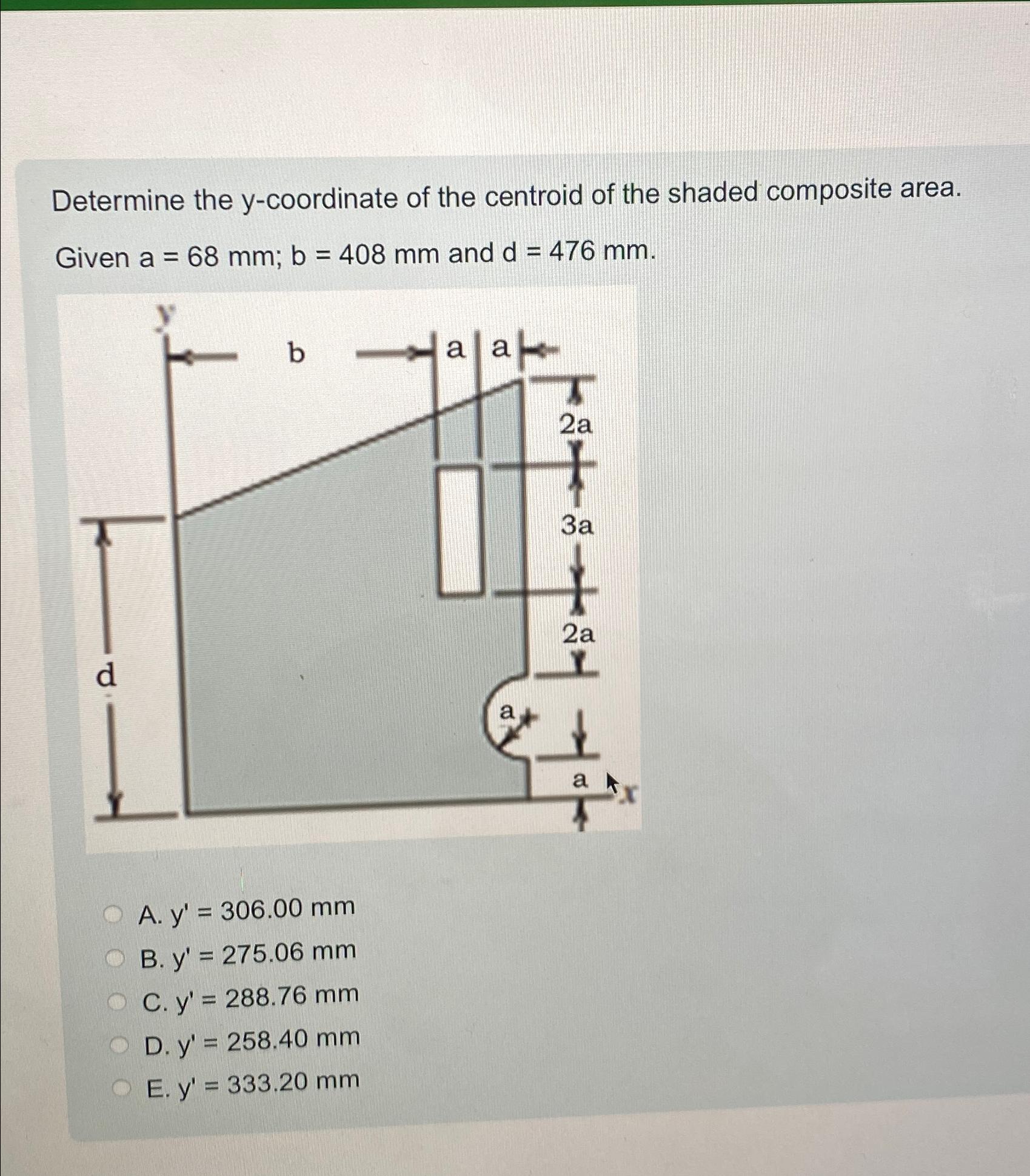 Solved Determine the y-coordinate of the centroid of the | Chegg.com