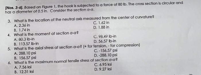 Solved [Nos. 3-6]. Based on Figure 1, the hook is subjected | Chegg.com