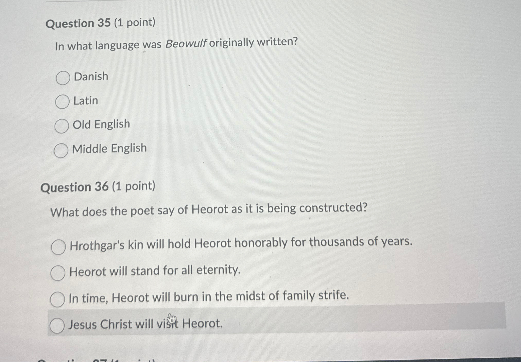 Solved Question 35 (1 ﻿point)In what language was Beowulf | Chegg.com