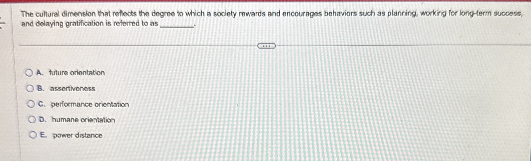 Solved The cultural dimension that reflects the degree to | Chegg.com