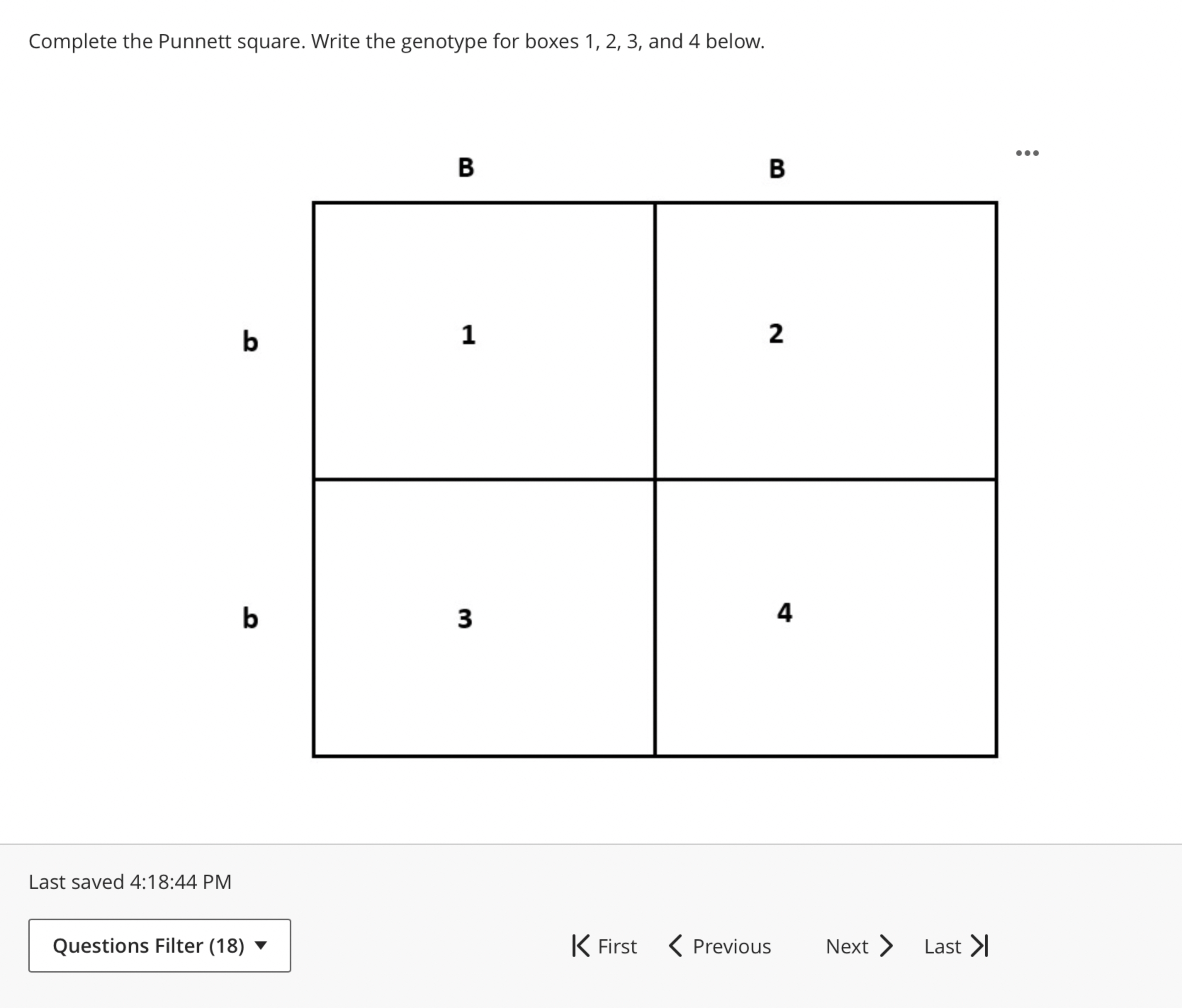 Solved Complete the Punnett square. Write the genotype for | Chegg.com