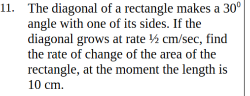Solved The diagonal of ﻿a rectangle makes a 30°angle with | Chegg.com