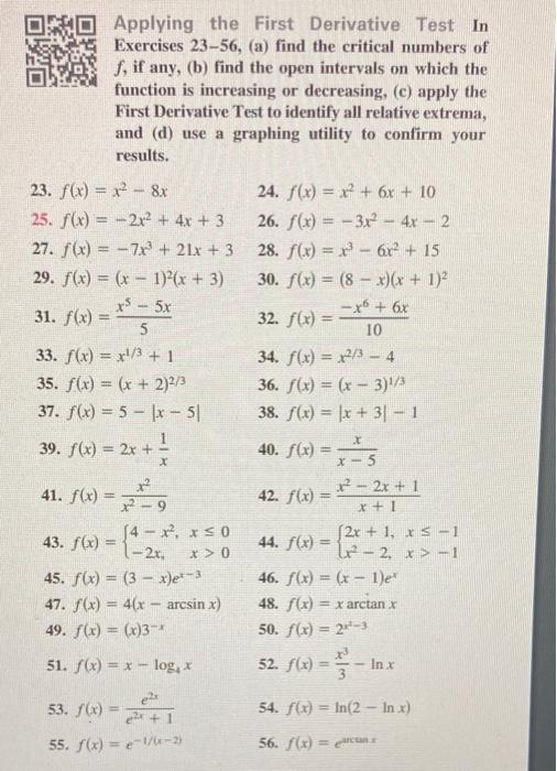 Solved Applying the First Derivative Test In Exercises | Chegg.com