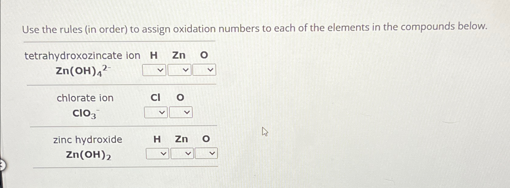 Solved Use the rules (in order) ﻿to assign oxidation numbers | Chegg.com