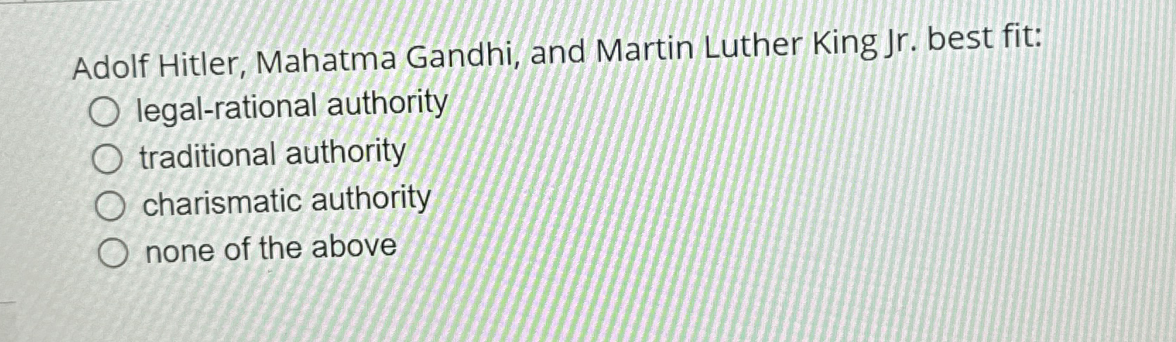 Solved Adolf Hitler, Mahatma Gandhi, and Martin Luther King | Chegg.com