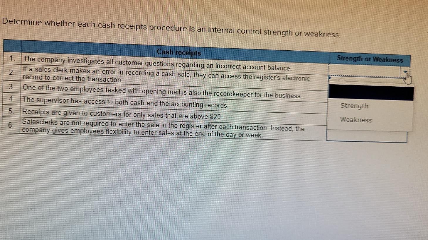 Solved Determine whether each cash receipts procedure is an | Chegg.com Solved Determine whether each cash receipts procedure is an | Chegg.com