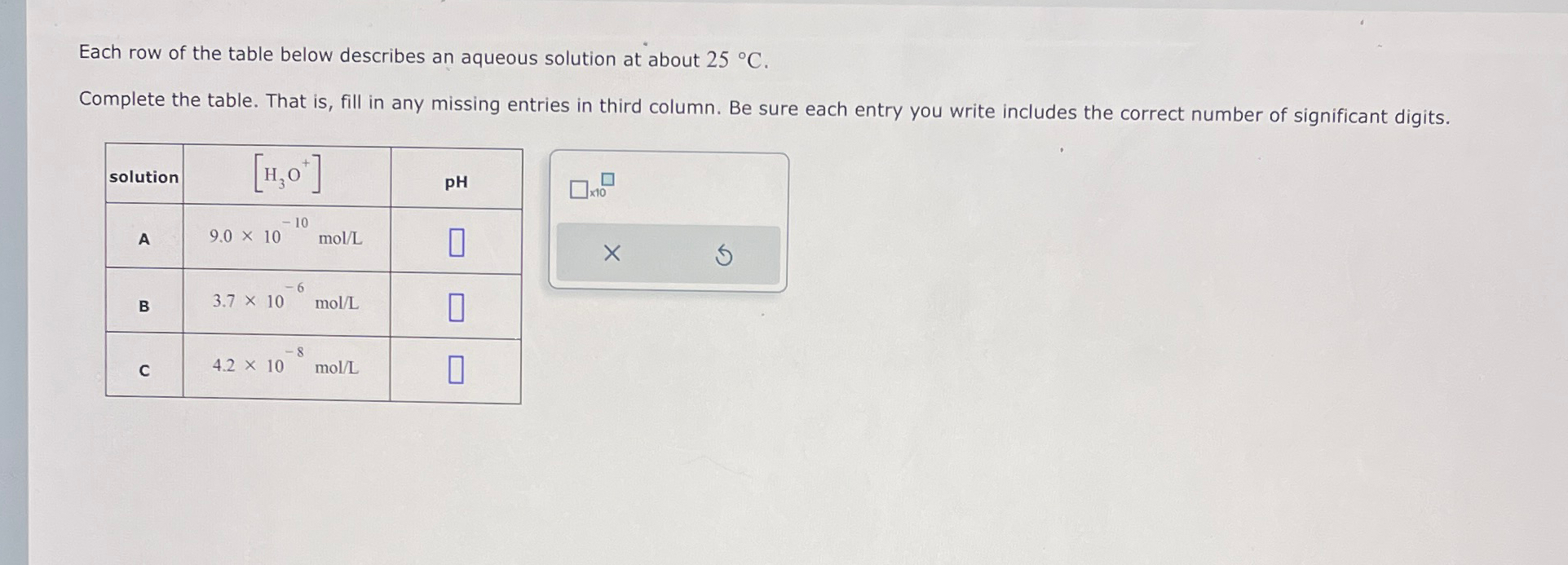 Solved Each row of the table below describes an aqueous | Chegg.com