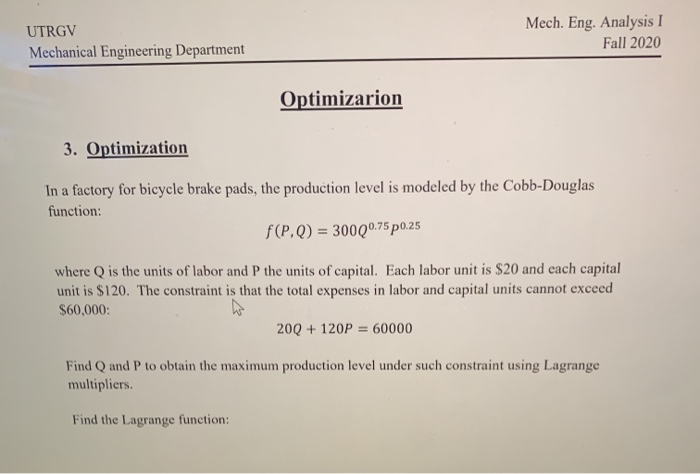 UTRGV Mechanical Engineering Department Mech. Eng. | Chegg.com