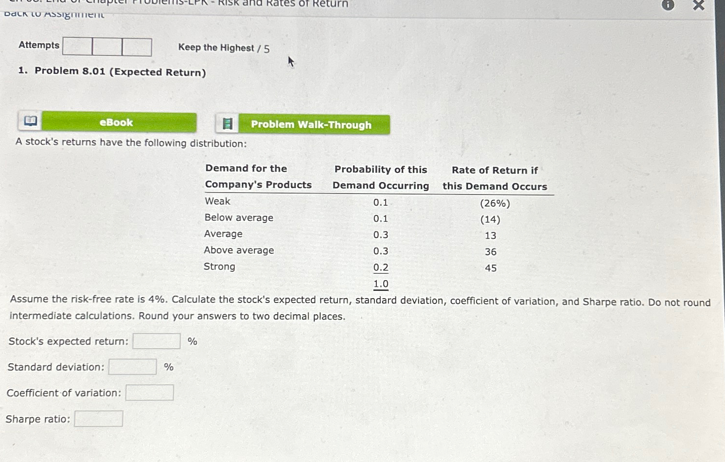 Solved AttemptsKeep the Highest / 5Problem 8.01 (Expected | Chegg.com