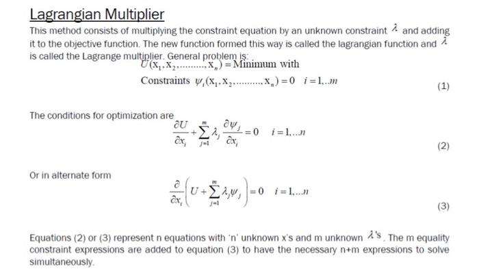 Lagrangian Multiplier This method consists of | Chegg.com