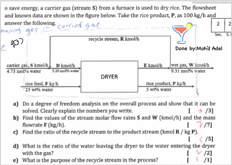 Solved o save energy, a carrier gas (stream S ) ﻿from a | Chegg.com