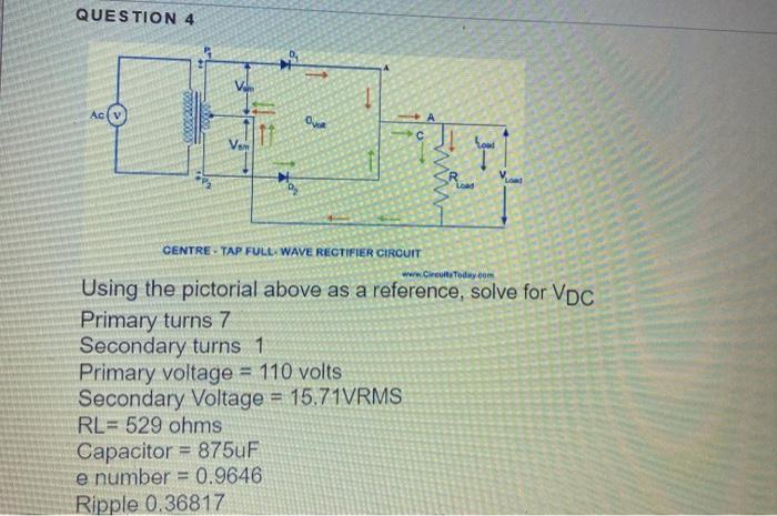 Solved QUESTION 4 CENTRE - TAP FULL. WAVE RECTIFIER CIRCUIT | Chegg.com