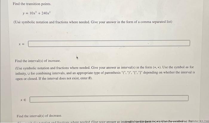 Solved Find the transition points. y = 10x³ + 240x² (Use | Chegg.com
