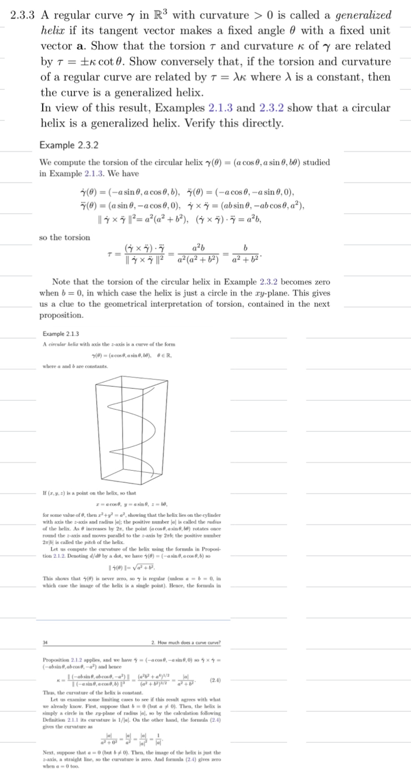 Solve 2.3.3.2.3.3 ﻿A regular curve γ ﻿in R3 ﻿with | Chegg.com