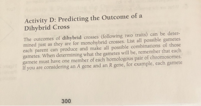 Solved Activity D: Predicting the outcome of a Dihybrid | Chegg.com