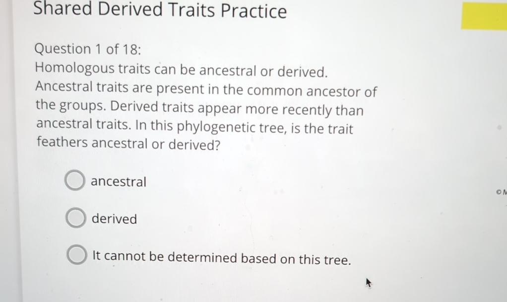 High Quality SOLUTION Shared Derived Traits PracticeQuestion 1 ﻿of | Chegg.com
