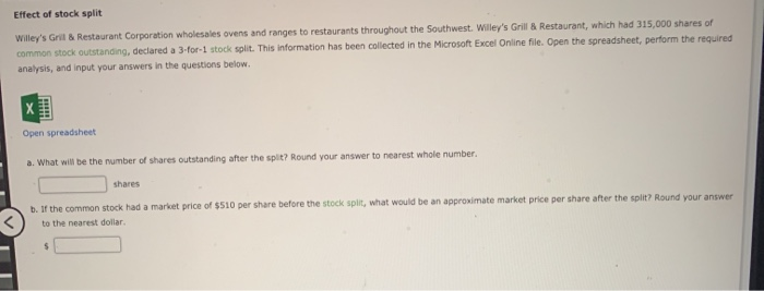 Solved Effect of stock split Willey's Grill & Restaurant | Chegg.com