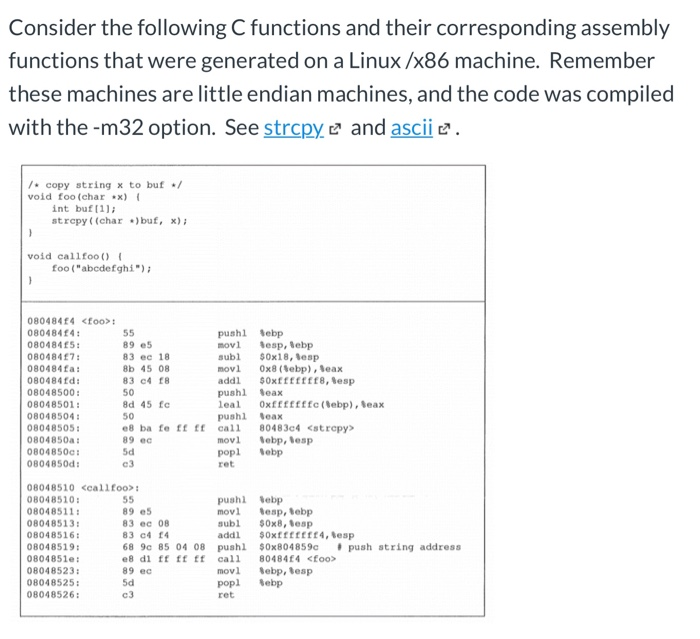 Consider the following C functions and their | Chegg.com