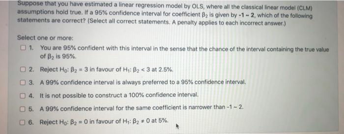 Solved Suppose that you have estimated a linear regression | Chegg.com