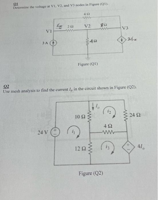 Solved Q1 Determine the voltage at V1, V2, and V3 nodes in | Chegg.com